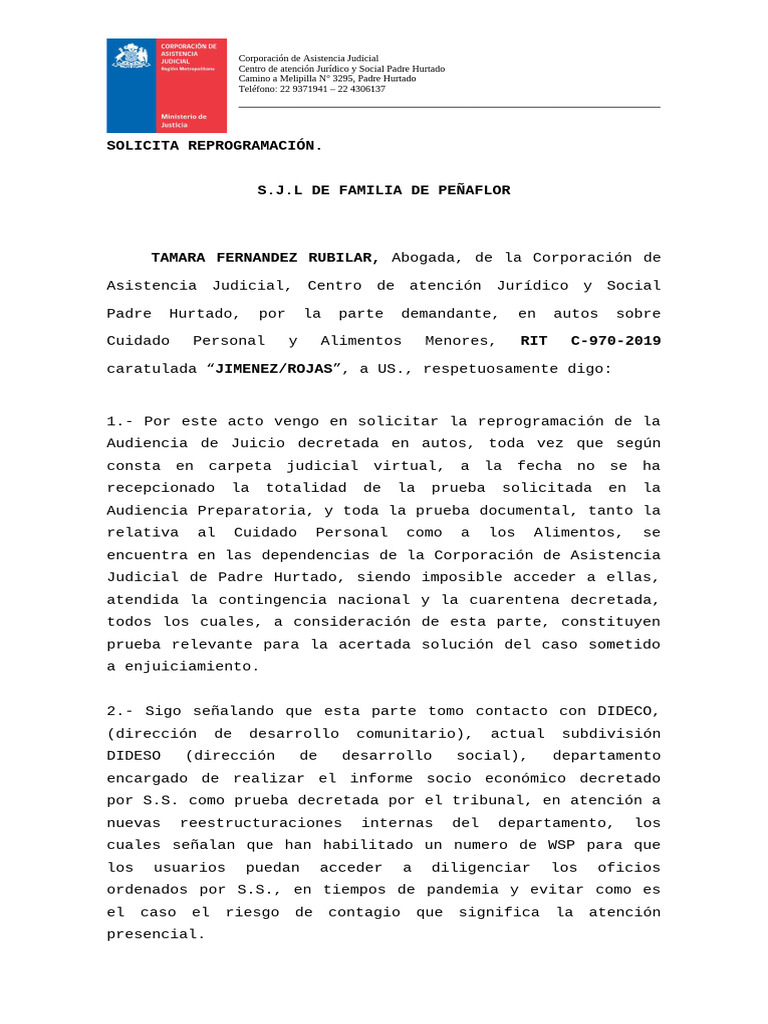 Solicita Reprogramación RIT C - 970-2019 | PDF | Justicia | Crimen y violencia