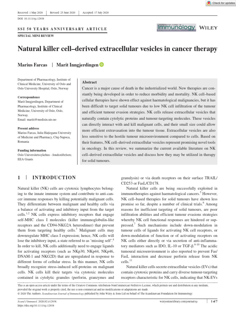 Scand J Immunol - 2020 - Farcas - Natural Killer Cell Derived Extracellular Vesicles in Cancer ...