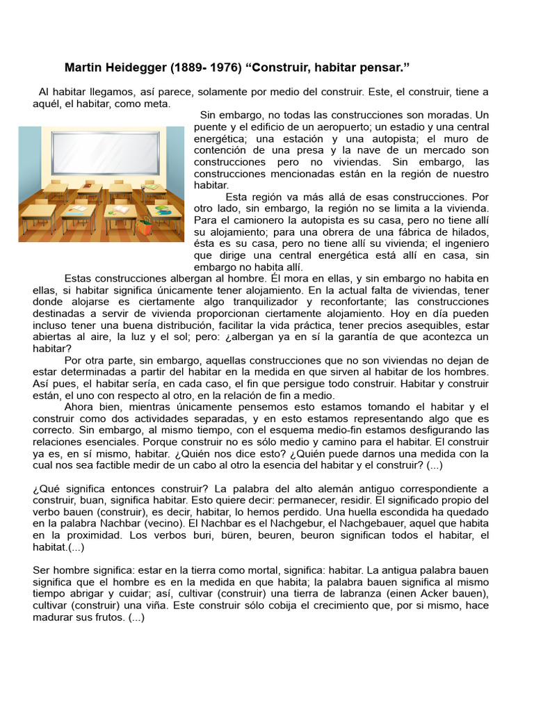 Esencia del Habitar y Construir según Heidegger | PDF | Barrio ...