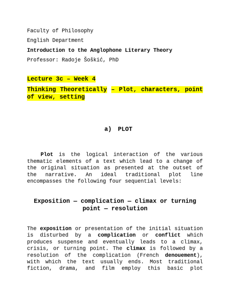 Lecture 3c Plot Characters Point of View Setting | PDF | Narration ...