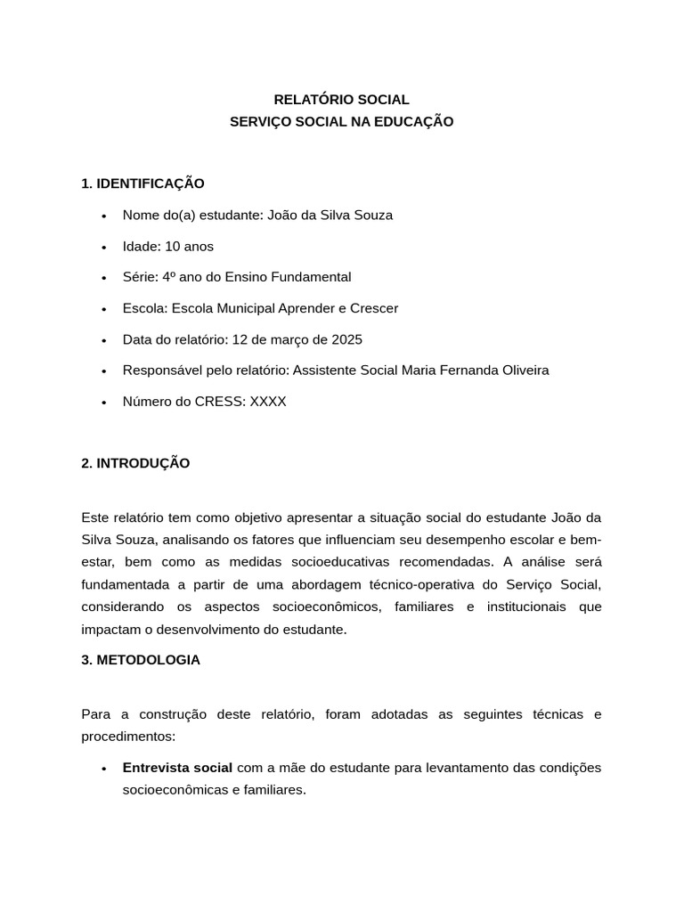 Relatório Social Modelo | PDF | Pedagogia | Sociologia