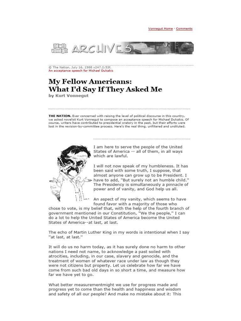 Vonnegut's Acceptance Speech for Dukakis | PDF