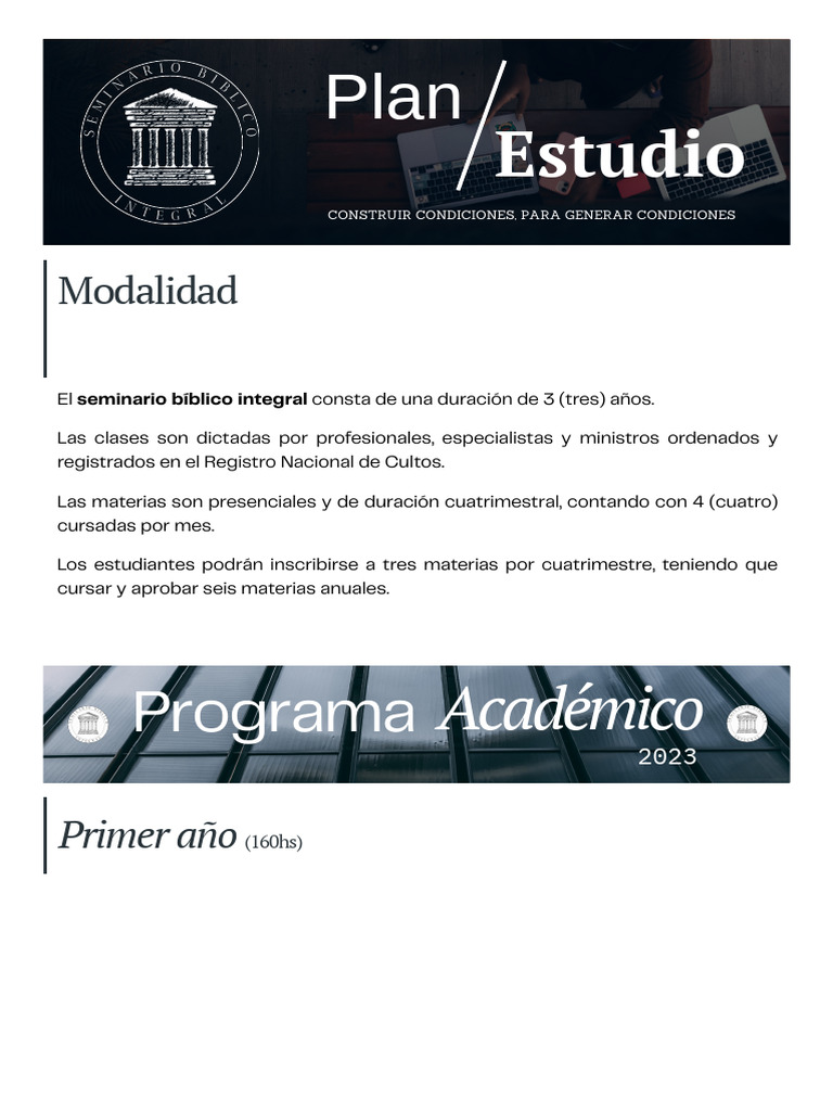PLAN DE ESTUDIO SEMINARIO BIBLICO INTEGRAL | PDF | Sacerdote | Seminario