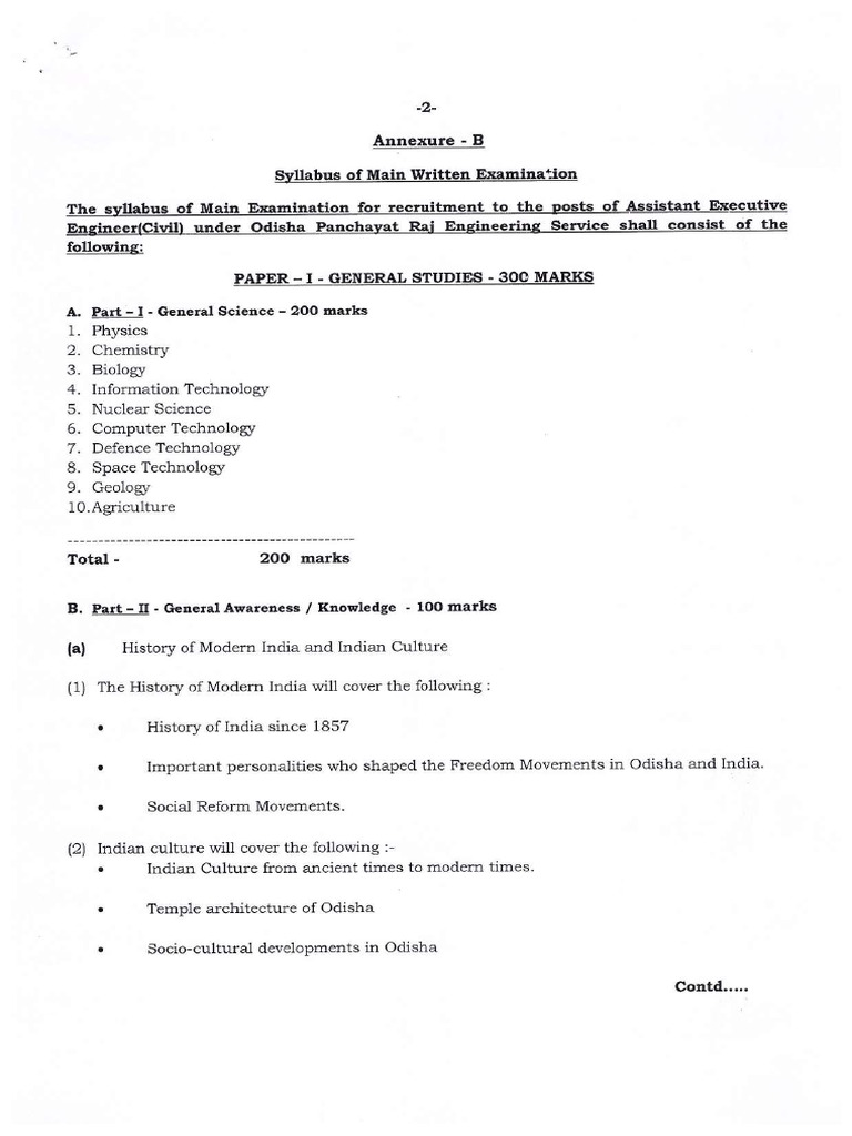OPSC AEE (PR) 2024 Mains Exam Syllabus | PDF