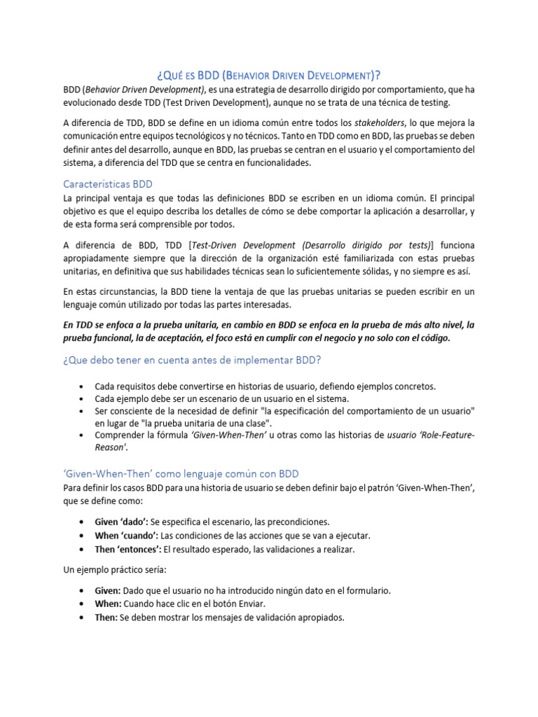 Introducción a BDD: Desarrollo Ágil | PDF | Desarrollo guiado por pruebas | Desarrollo de software