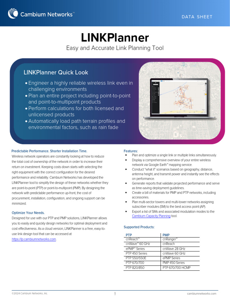 Cambium Networks Data Sheet LINKPlanner | PDF | Telecommunications Engineering | Telecommunications
