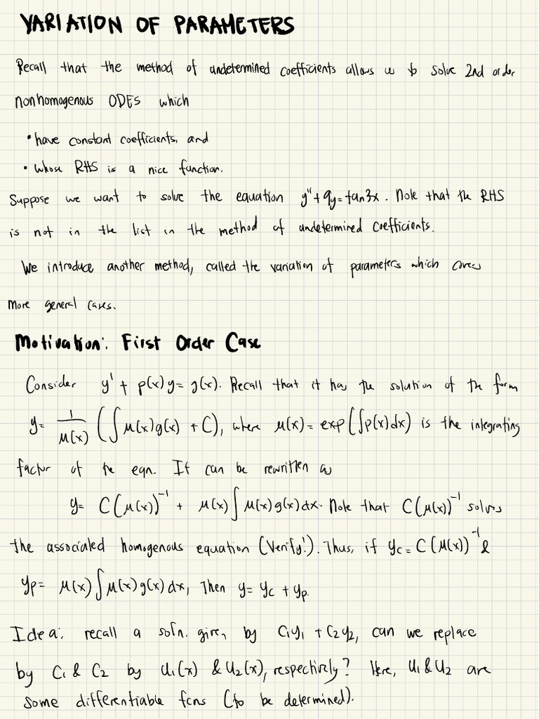 Variation of Parameters | PDF | Differential Equations | Mathematical Concepts