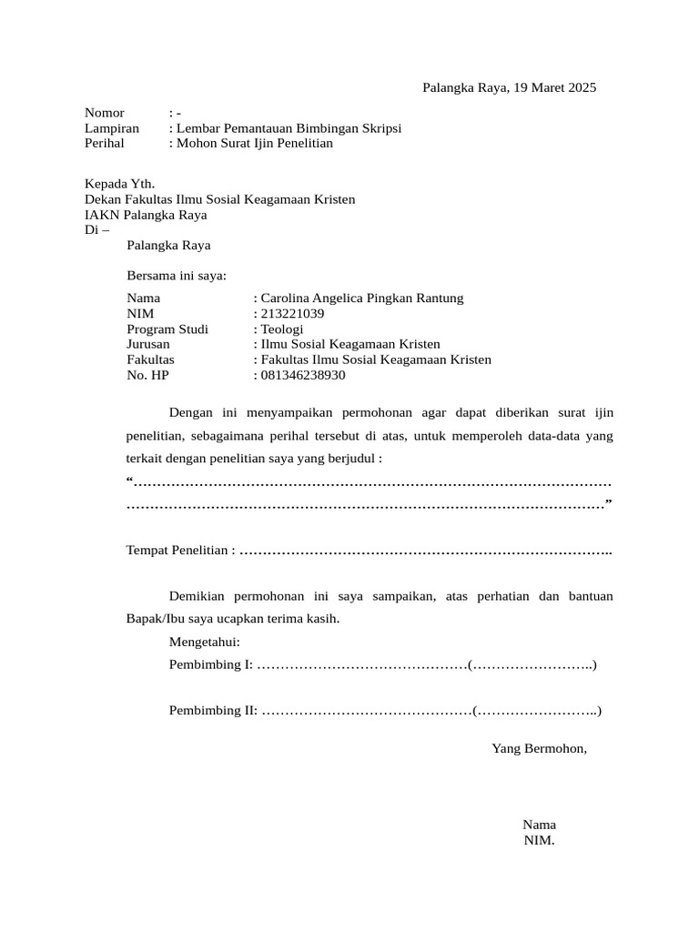 Format Surat Ijin Penelitian | PDF