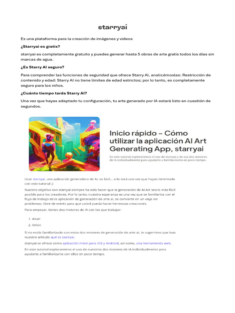 StarryAI: Crea Arte Gratis y Rápido | PDF