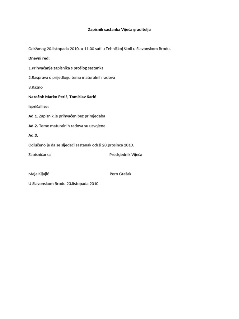 Zapisnik Sa Sastanka | PDF
