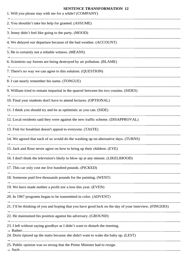 Sentence Transformation 12 | PDF