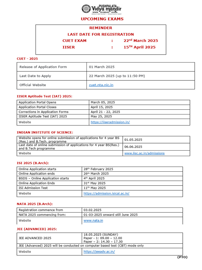 Upcoming Competitive Exam Dates 2025 | PDF | Academic Degree ...