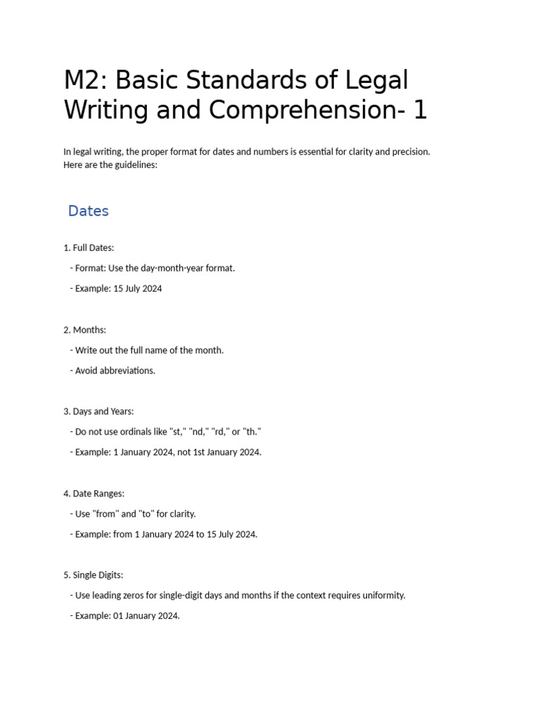 Basic Standards of Legal Writing and Comprehension - 1 | PDF