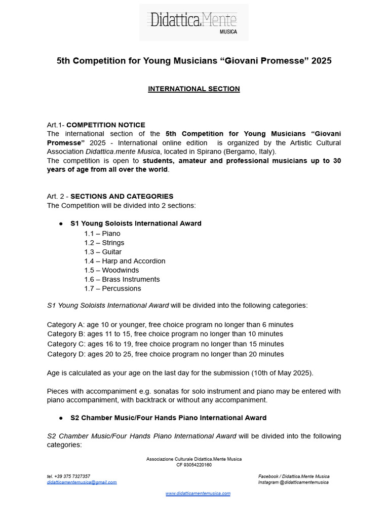 2025 INTERNATIONAL COMPETITION NOTICE FOR YOUNG MUSICIANS - Giovani ...