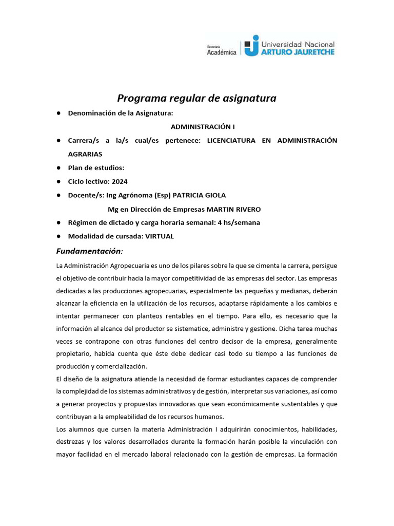 Programa ADMINISTRACION I LAA VIRTUAL | PDF | Business | Planificación