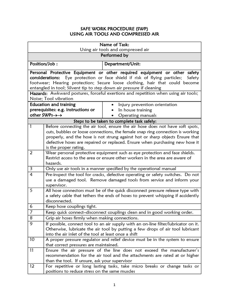 Safe Use of Air Tools Guide | PDF | Personal Protective Equipment ...