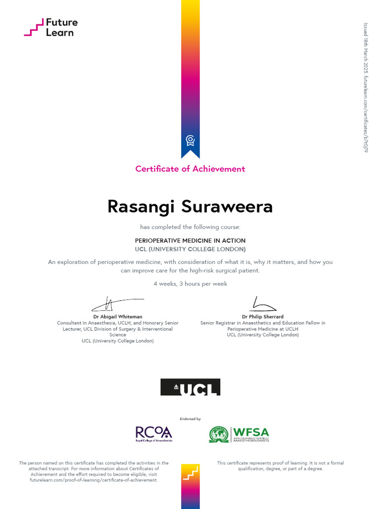 Perioperative Medicine Course Completion | PDF | Perioperative | Health ...