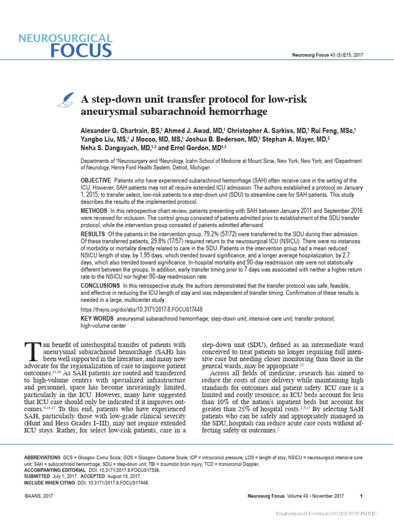 Neurosurg Focus Article Pe15 | PDF | Intensive Care Unit | Traumatic ...