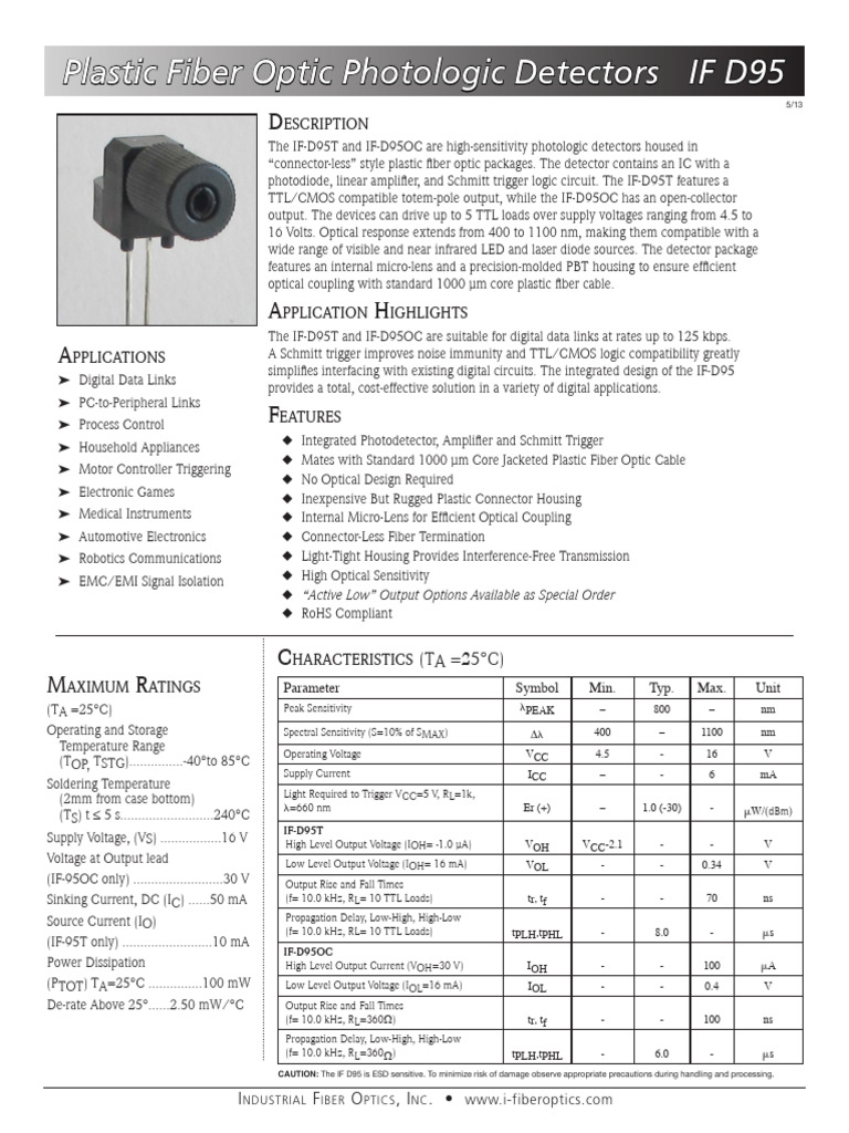 Industrial - Fiberoptics IF D95T Datasheet | PDF | Optical Fiber ...