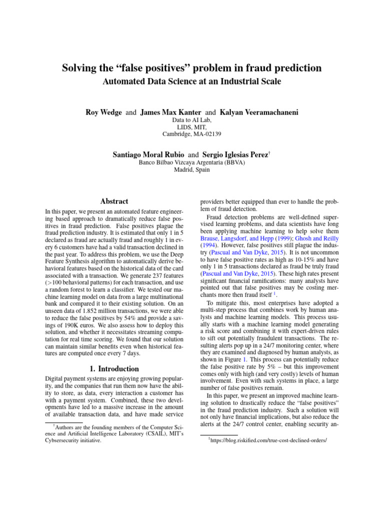 Paper DFS MIT Solving the “false positives” problem in fraud prediction | PDF | Machine Learning ...