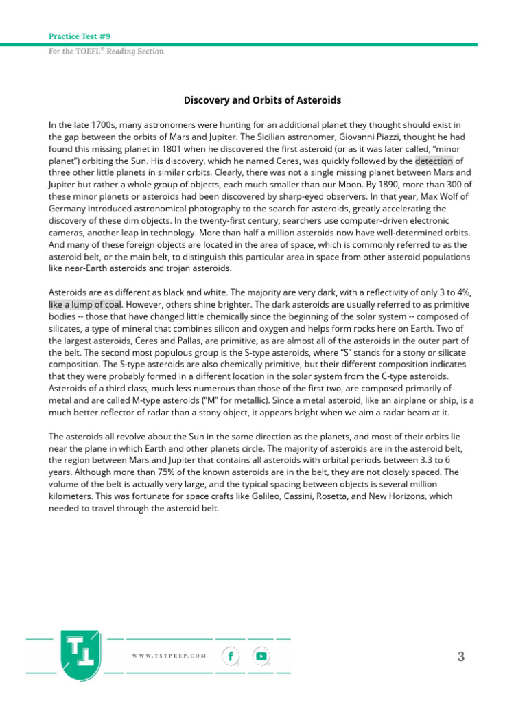 TST PT9 The Reading Section | PDF | Asteroid | Planets