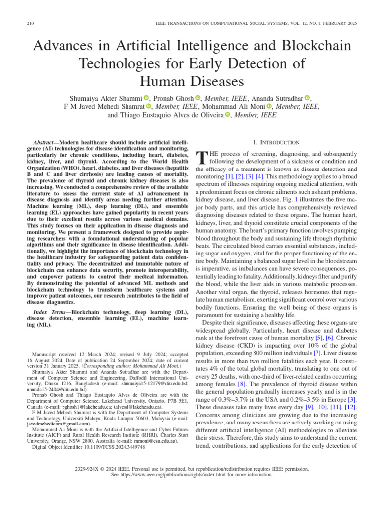 Advances in Artificial Intelligence and Blockchain Technologies for Early Detection of Human ...