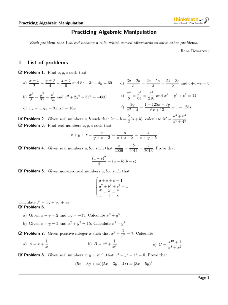 Practicing_Algebraic_Manipulation (1) | PDF | Arithmetic | Mathematical ...