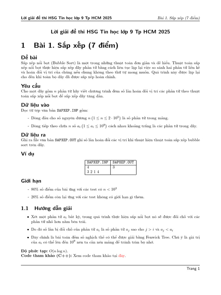Lời giải đề thi HSG Tin học lớp 9 Tp HCM 2025 | PDF