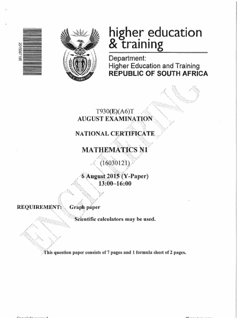 Mathematcs N1 Y Paper Aug 2015 1 | PDF | Arithmetic | Mathematics