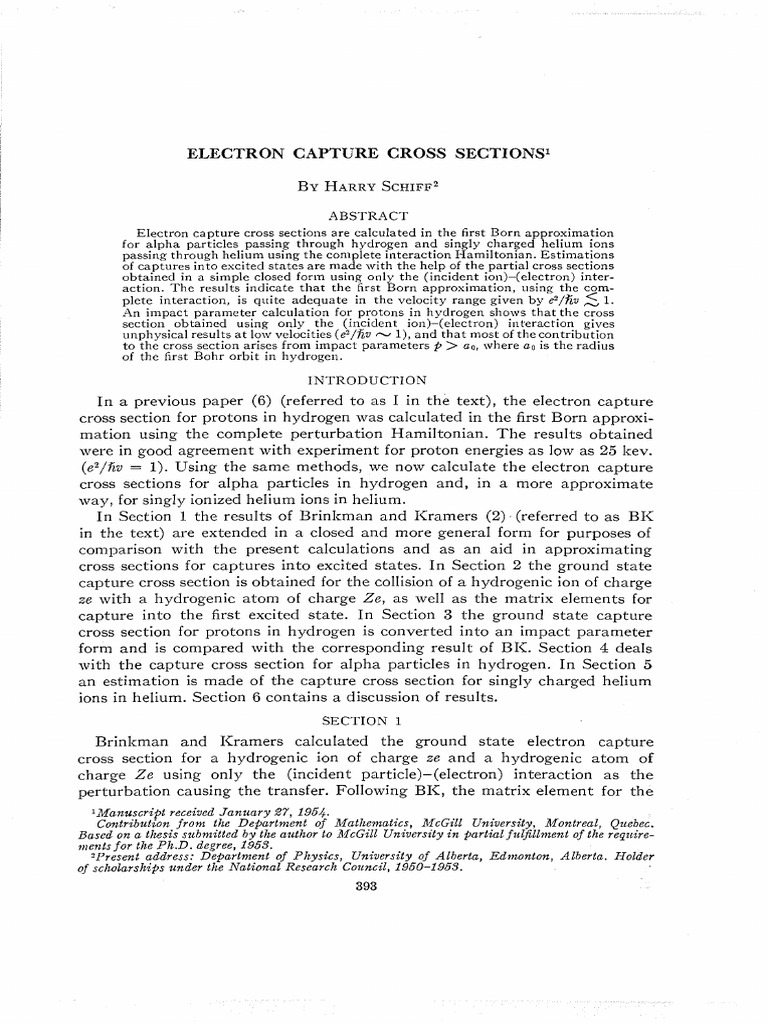 ELECTRON CAPTURE CROSS SECTIONS | PDF | Electron | Cross Section (Physics)
