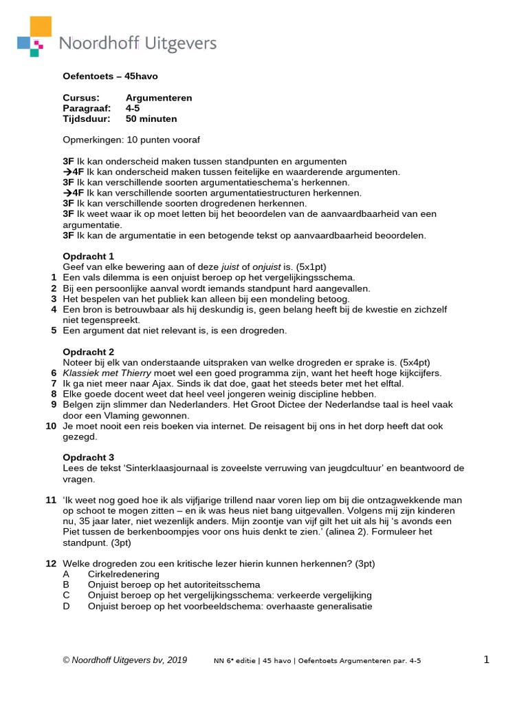 Hs Oefentoets Argumenteren Juni 2024 | PDF