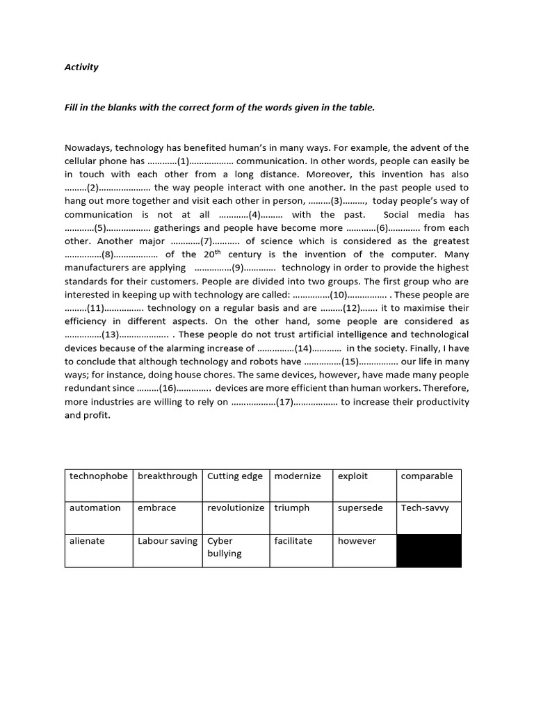 Activity For Technology New | PDF