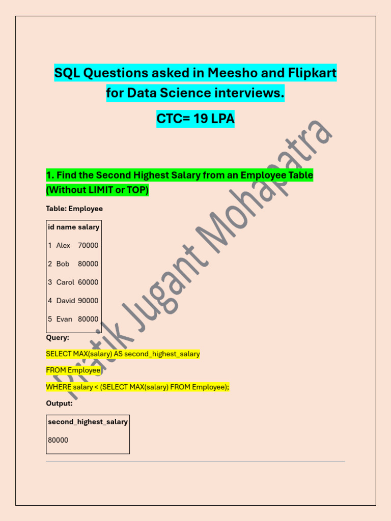 SQL Q&A in Meesho and Flipkart | PDF | Sql | Data Management