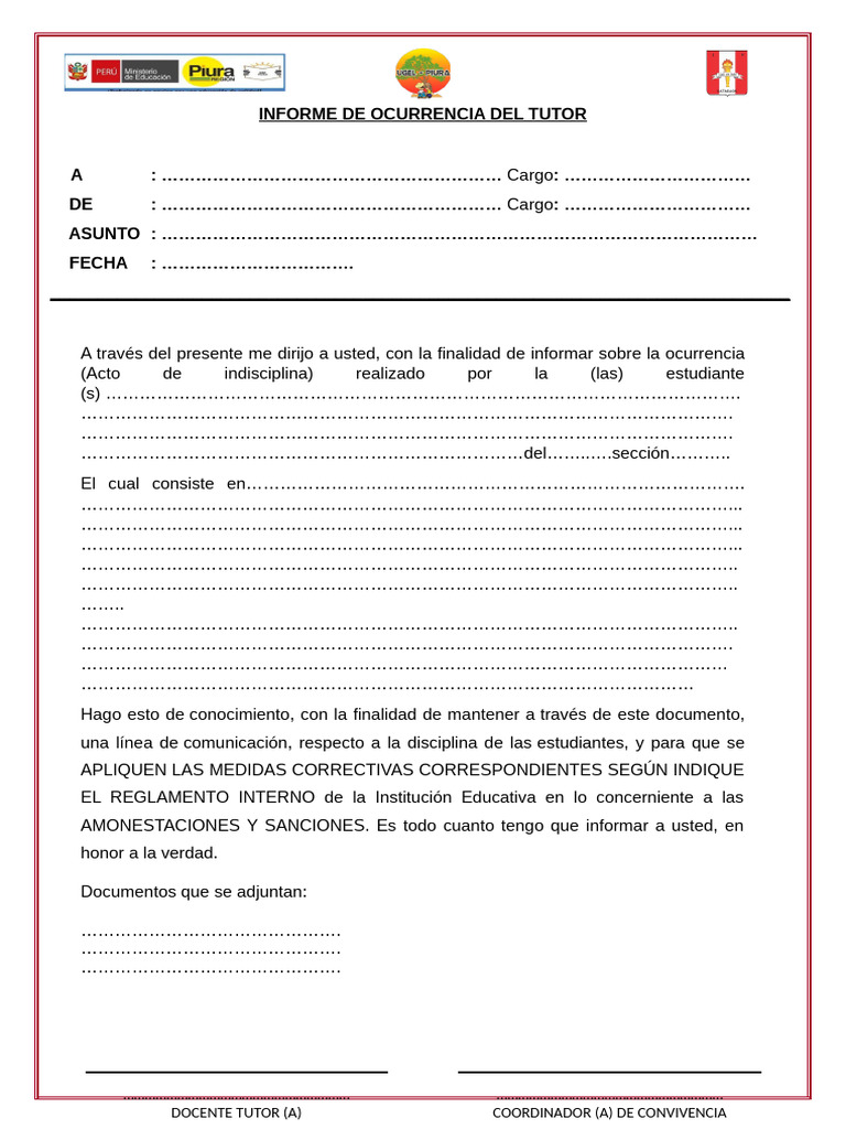 Informe de Ocurrencias Del Tutor | PDF
