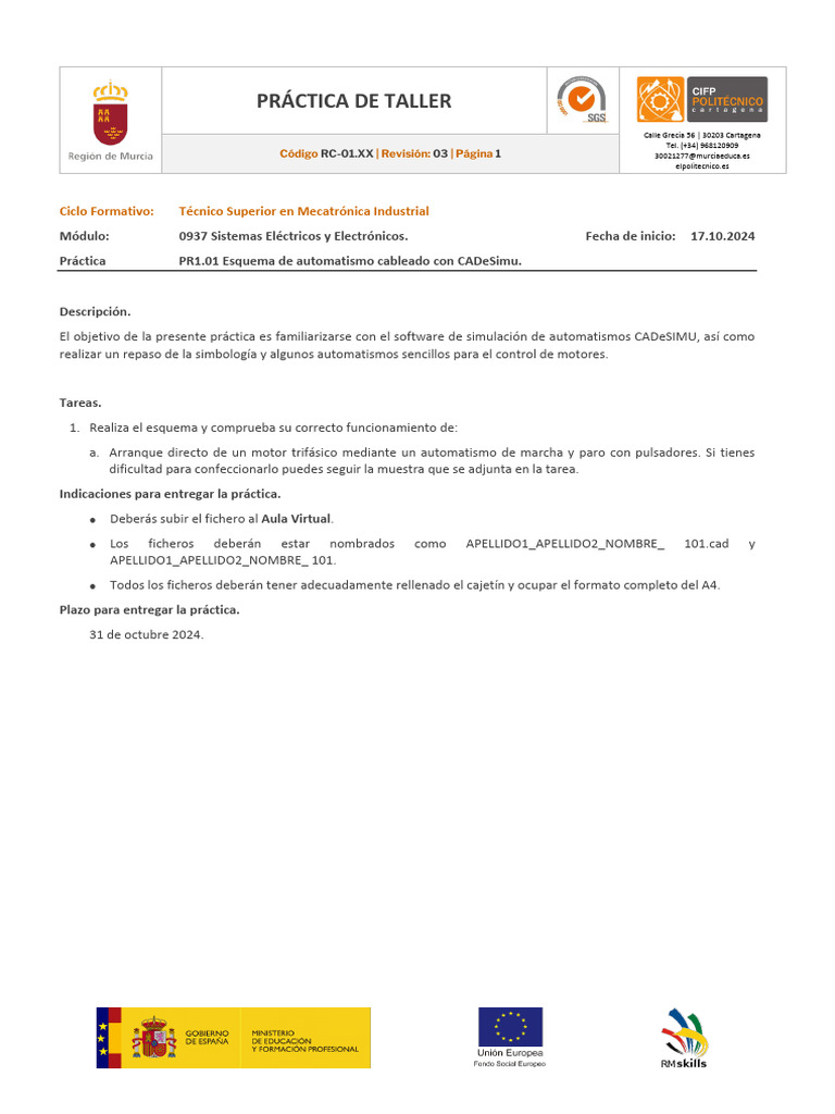 0937 SEE PR1.01 Esquemas de Automatismos Cableados Con CADESimu Rev.0 | PDF