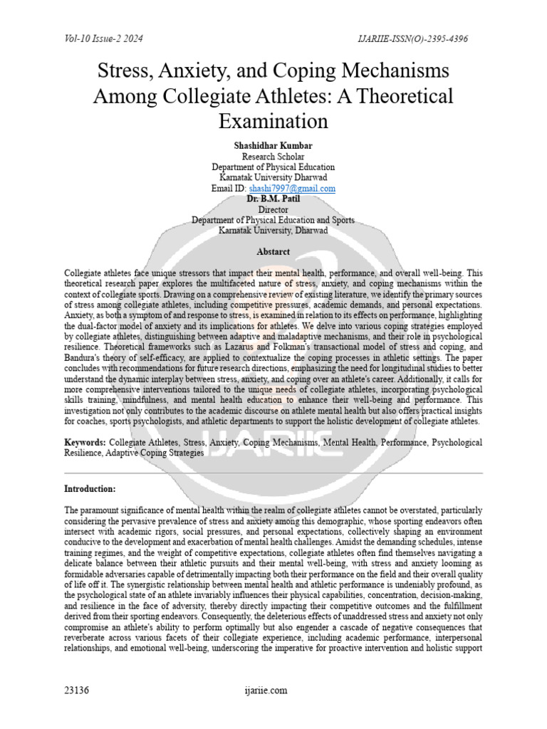 Stress Anxiety and Coping Mechanisms Among Collegiate Athletes A ...