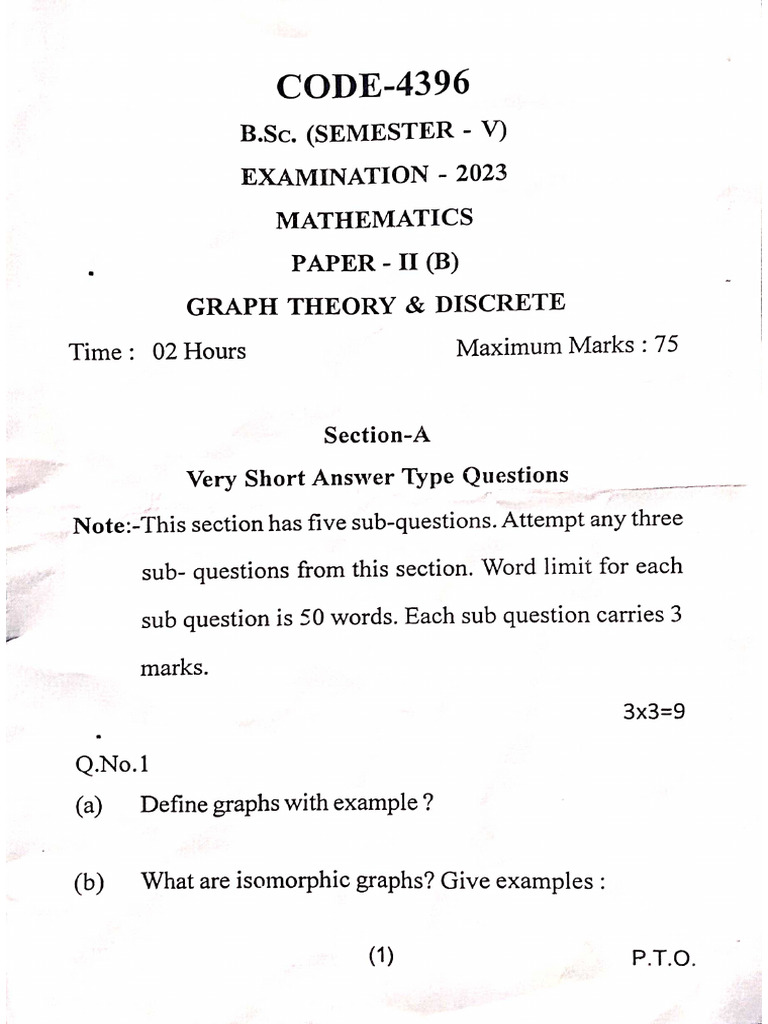 Graph Theory and Discrete Mathematics Paper | PDF