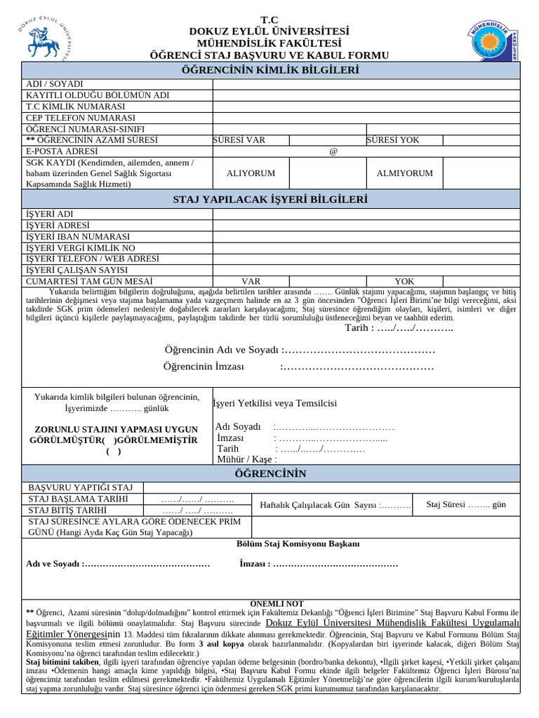 Staj Basvuru Ve Kabul Formu (3 Adet) | PDF