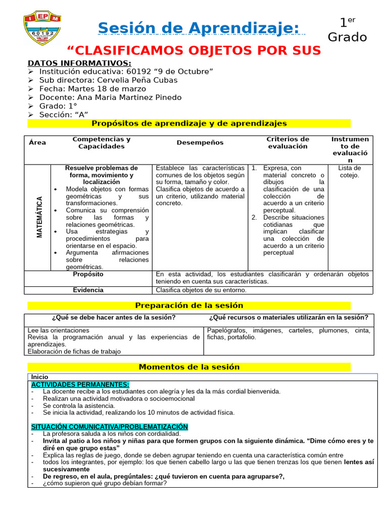 Clasificación de Objetos por Características | PDF | Salón de clases ...