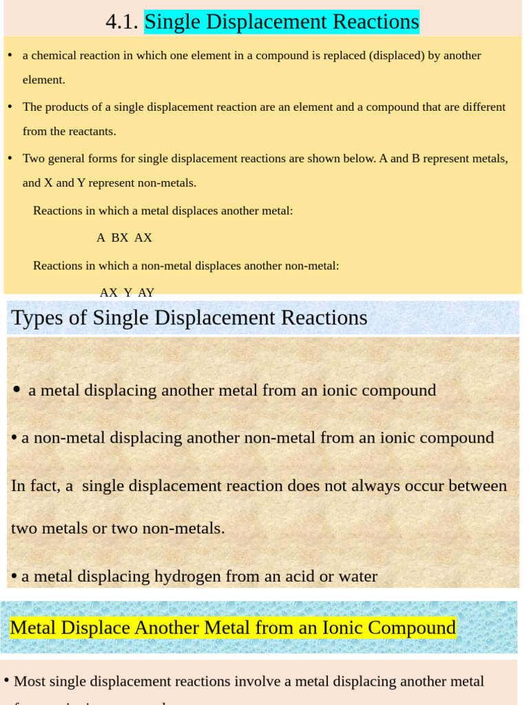 Understanding Single Displacement Reactions | PDF | Chemical Compounds ...