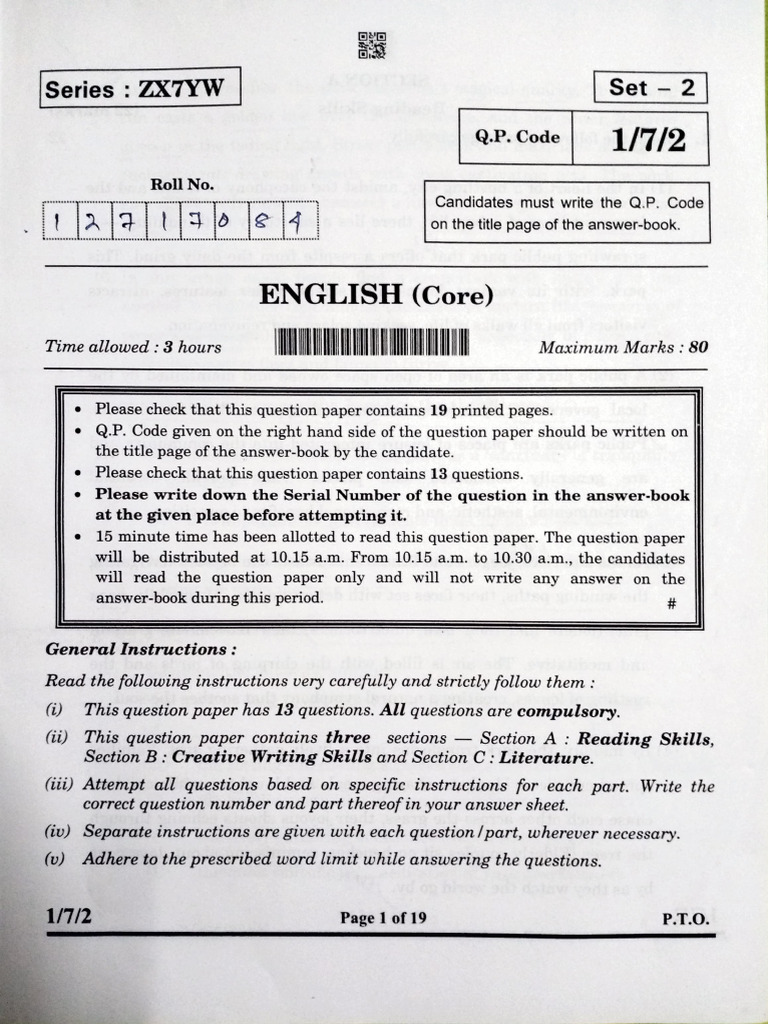 ENG CORE. (301) Board Paper - Set-2 | PDF