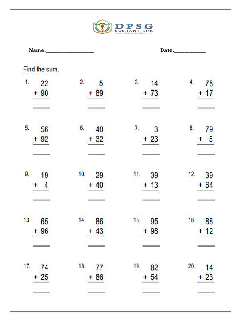 Maths Assignment Add With Regrouping | PDF