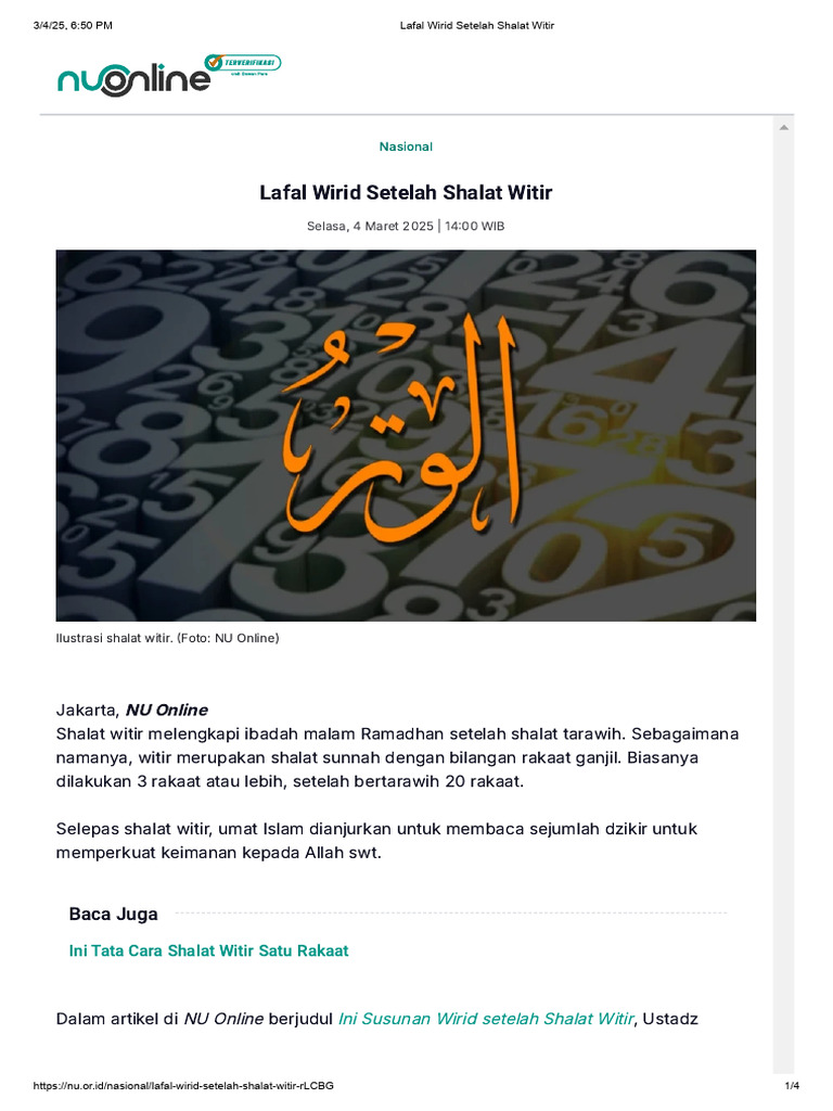 Wirid Setelah Shalat Witir | PDF