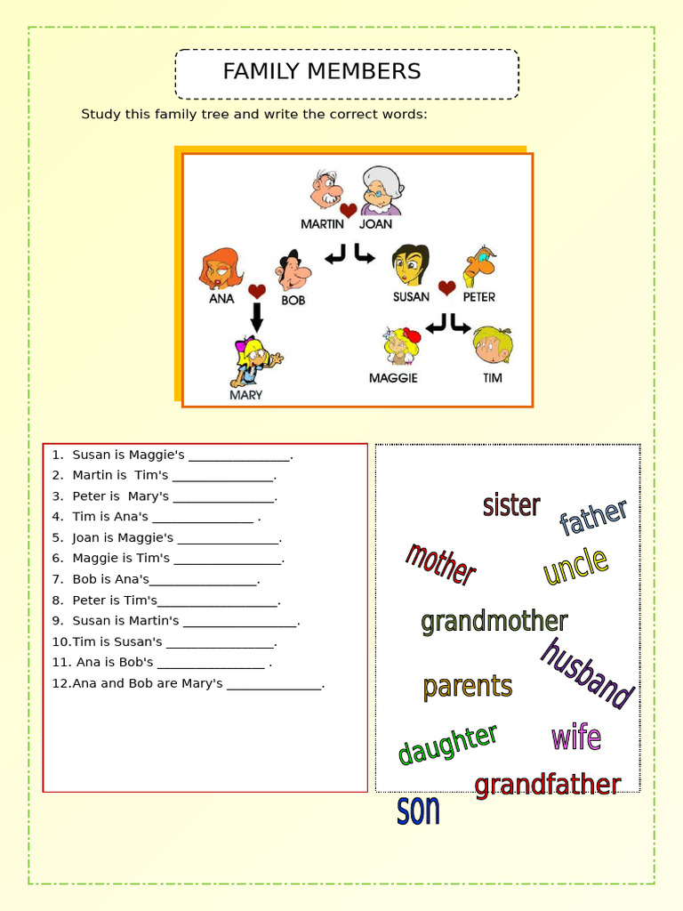 Family Relationships Vocabulary Exercise | PDF