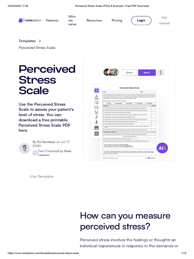 Perceived Stress Scale (PSS) & Example - Free PDF Download | PDF | Psychology | Mental Health