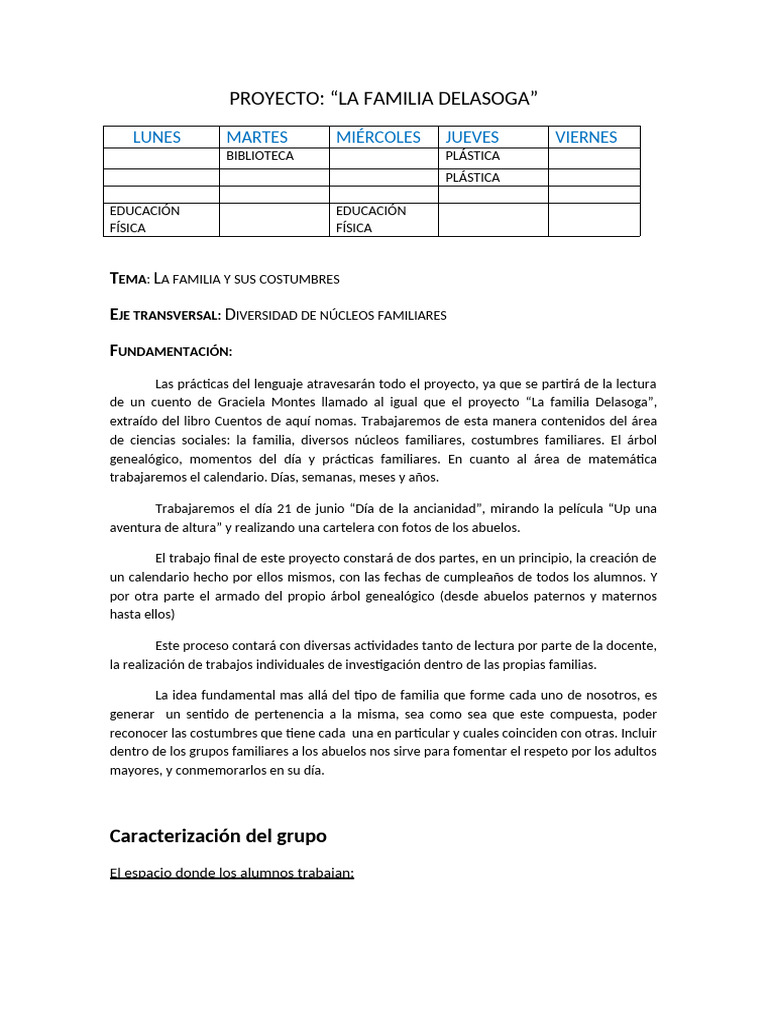 Proyecto "La Familia Delasoga" | PDF | Comunicación humana | Aprendizaje