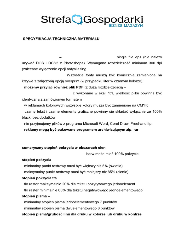 Specyfikacja Techniczna - TYP 1 | PDF