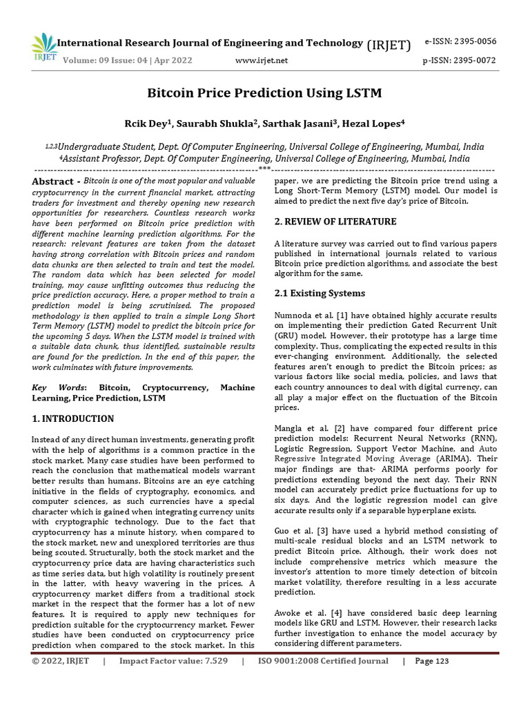 Bitcoin_Price_Prediction_Using_LSTM | PDF | Cryptocurrency | Prediction