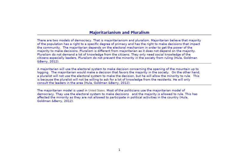 Majoritarinism & Pluralism | PDF