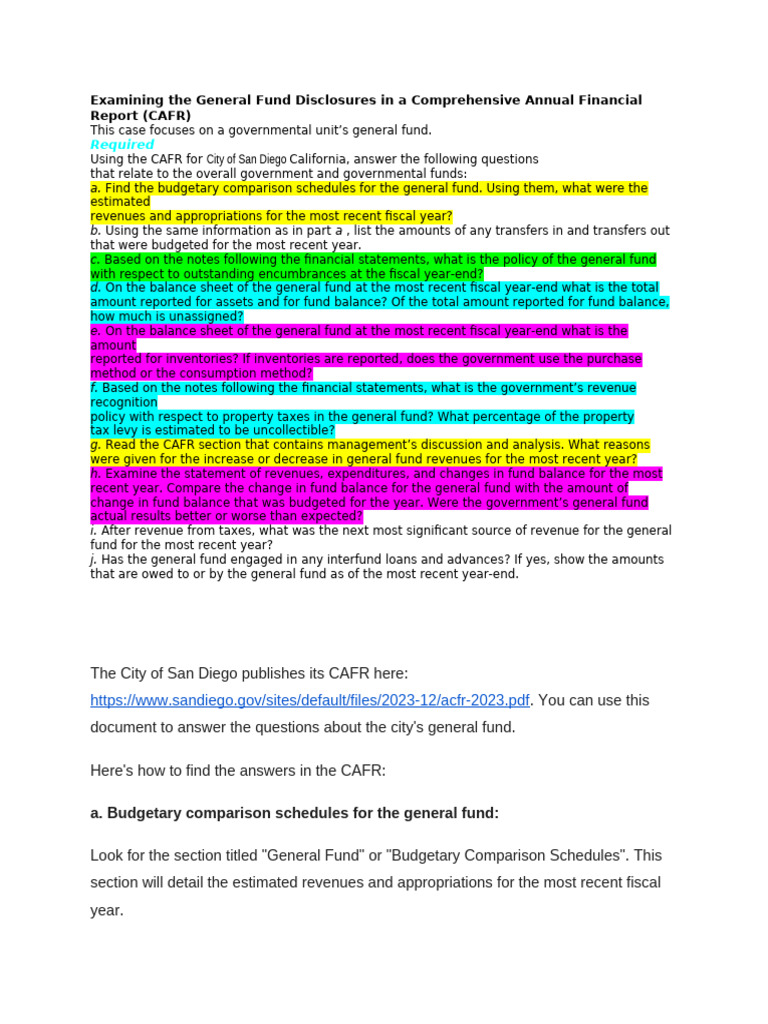 Examining The General Fund Disclosures in A Comprehensive Annual ...